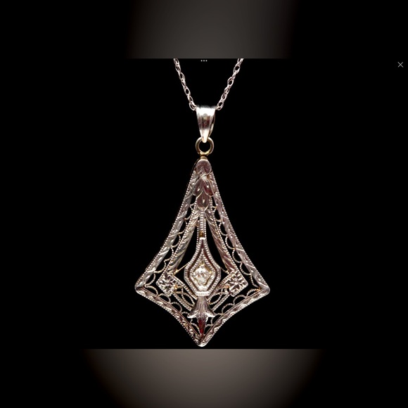 Jewelry | Vintage 14k White Gold Filigree Diamond Pendant | Poshmark
